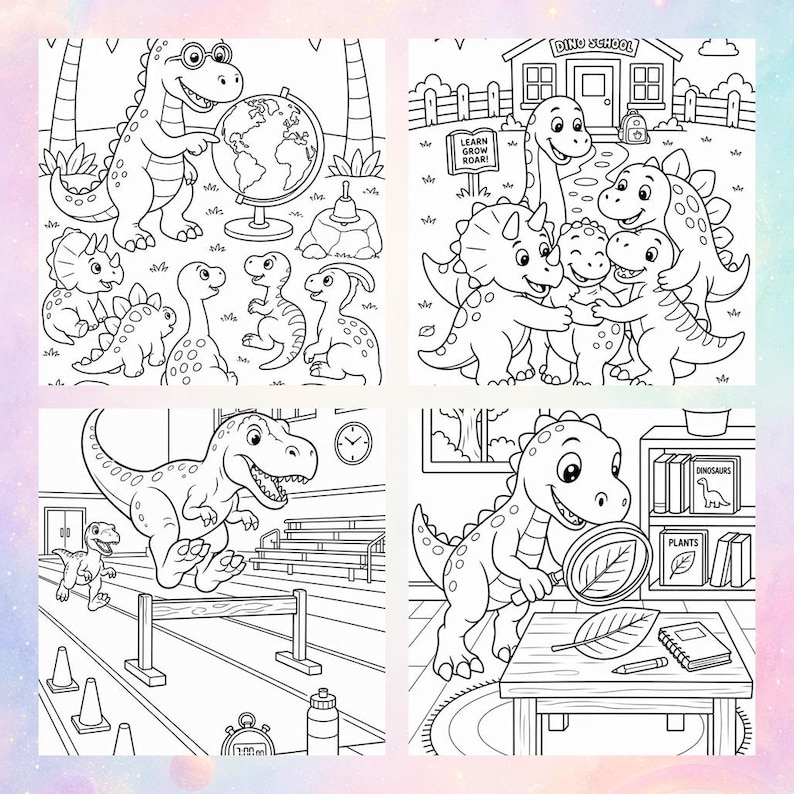 Dinosaur School Coloring Book: Friendly Dino Pages, Printable PDF ...