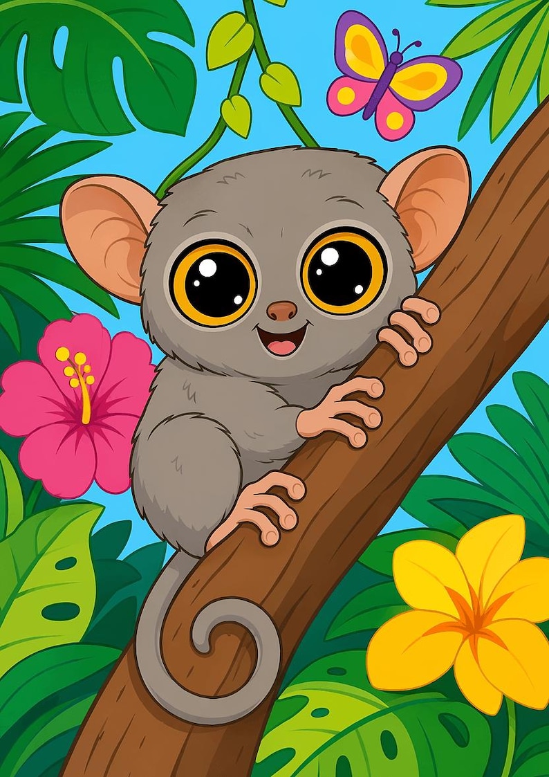 Tarsier Jungle Coloring Book | Big Eyes Wildlife Scenes (digital ...