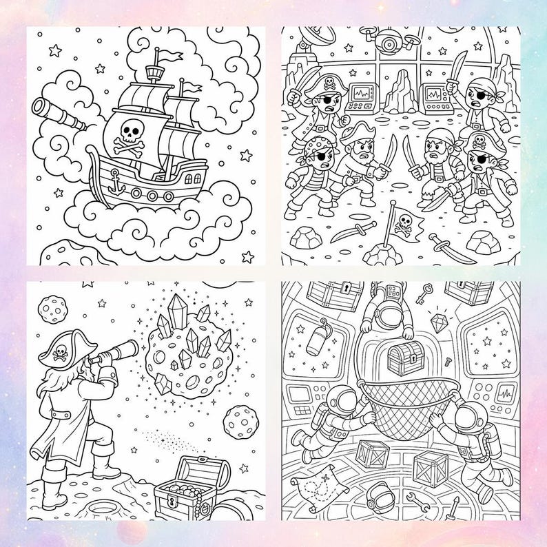 Space Pirate Treasure Coloring Book: Outer Space Adventure Pages (PDF ...