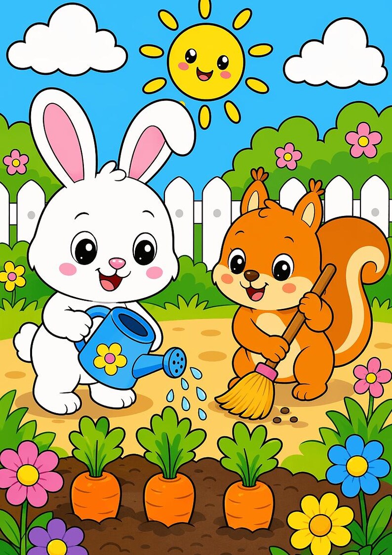 Printable Garden Animals Coloring Pages for Kids: Bunny, Squirrel ...