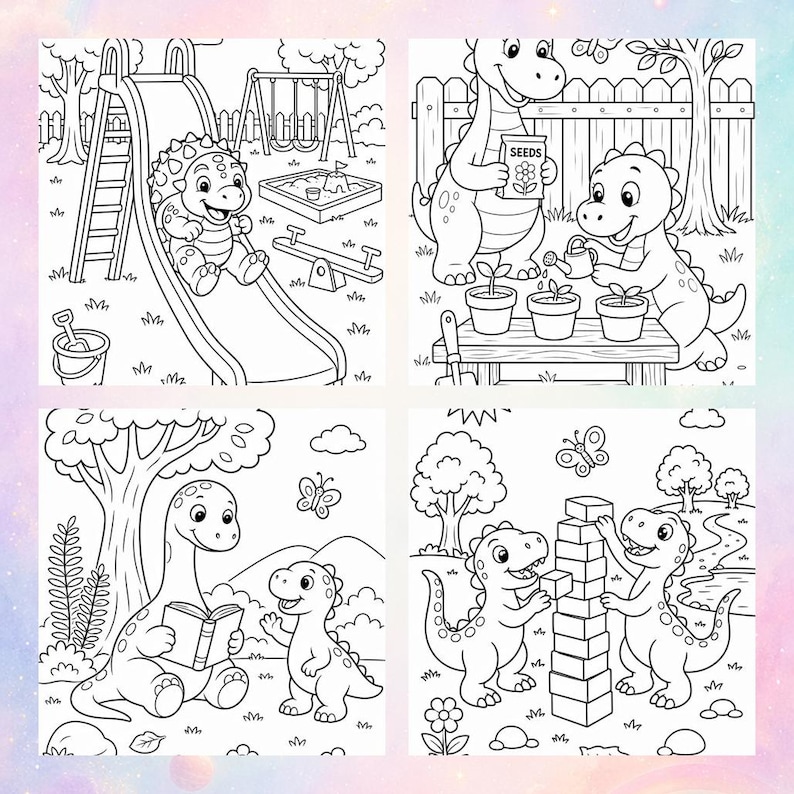 Dinosaur School Coloring Book: Friendly Dino Pages, Printable PDF ...