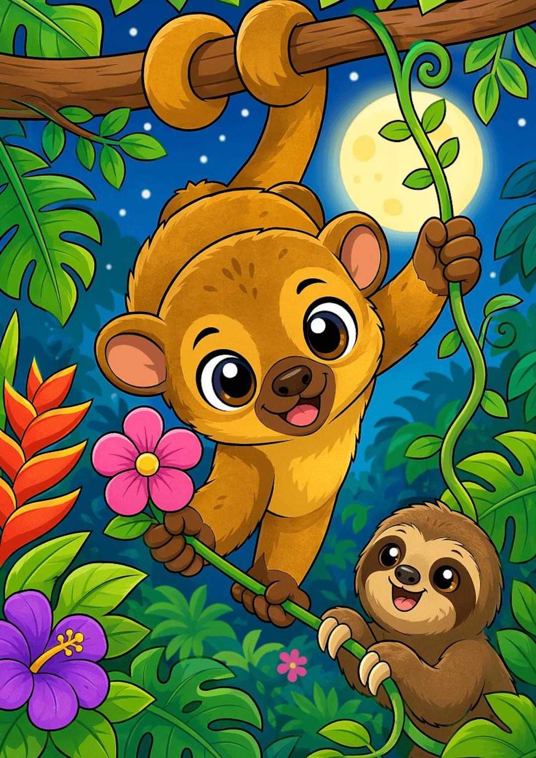 Kinkajou Jungle Coloring Pages: Rainforest Animals Kids Printable (PDF ...