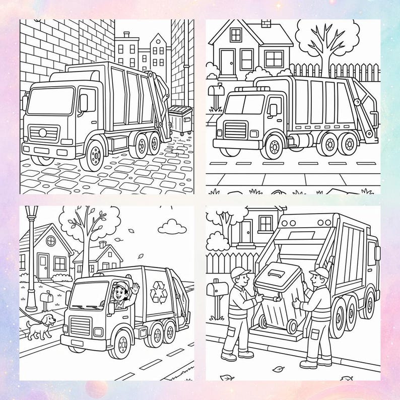 Garbage Trucks at Work: Vehicles Coloring Book for Kids | Printable PDF ...