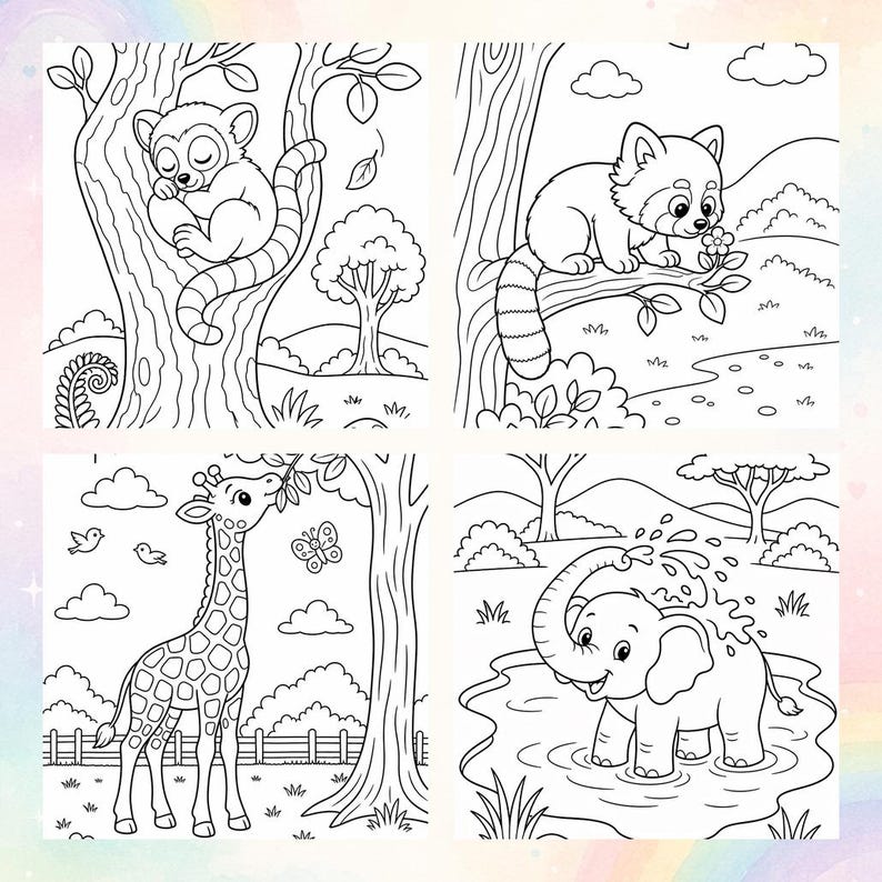 Baby Zoo Animals Coloring Book: Printable Pages (PDF Download) - Etsy