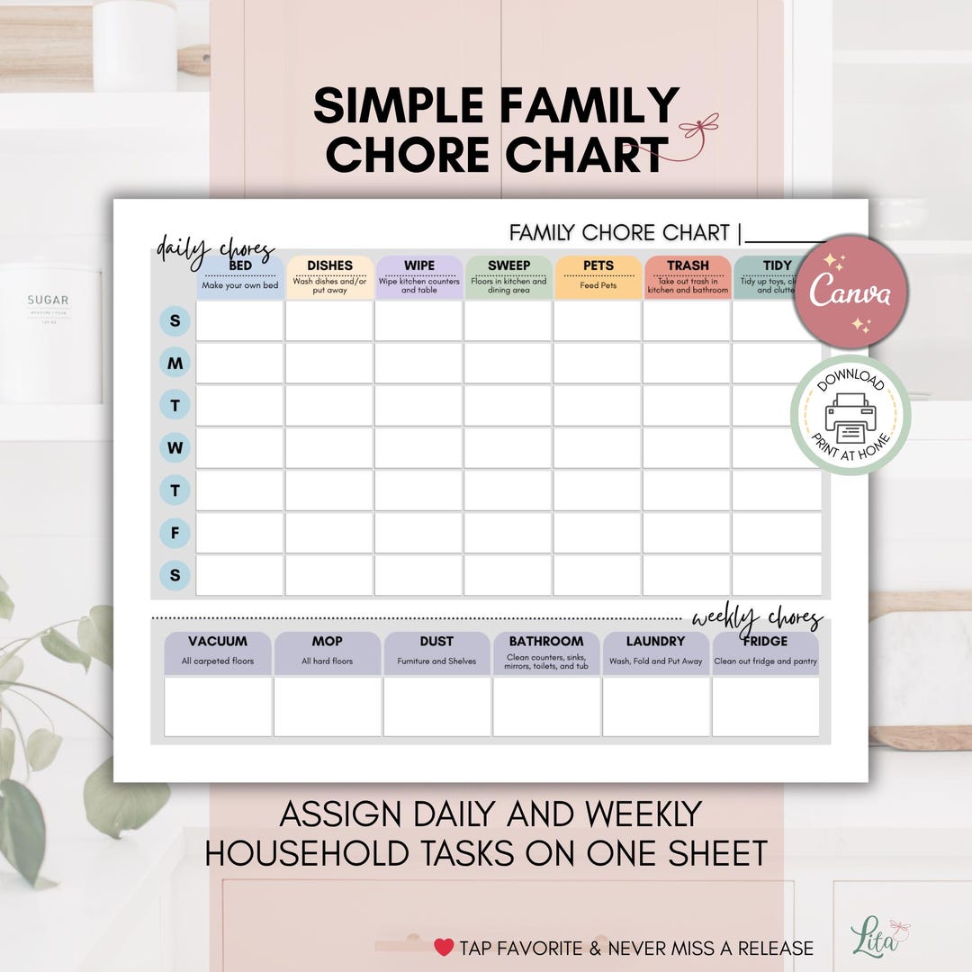 Simple Family Chore Chart | Printable Daily and Weekly Cleaning ...