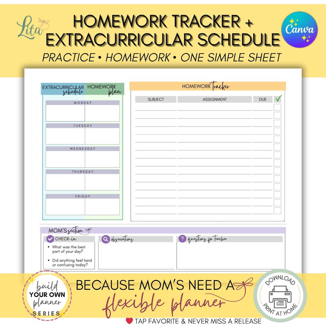 Printable Kids Homework Plan | After School Extracurricular Schedule ...