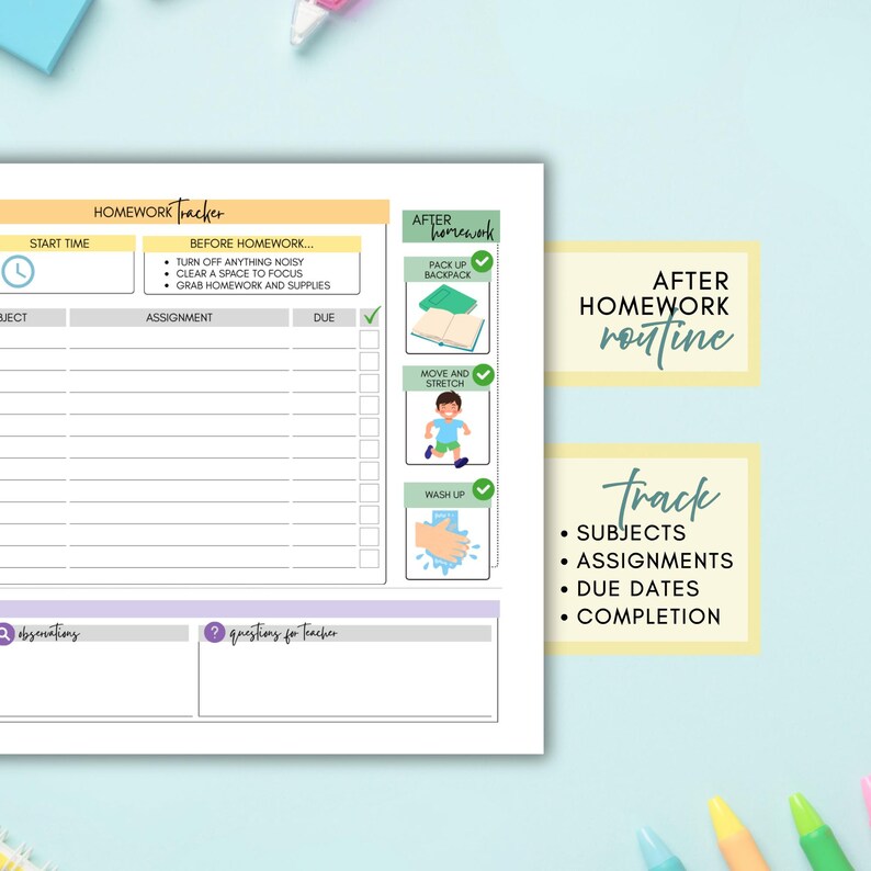 Printable Homework Routine | Kids Homework Tracker and After School ...