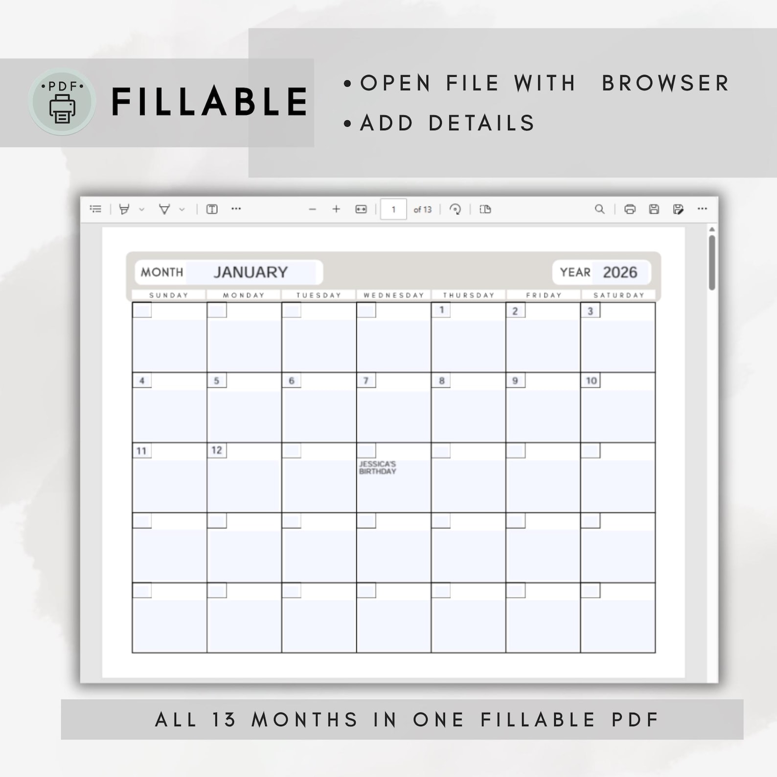 Blank Monthly Calendar Printable • Undated Monthly Planner • 13 Colors ...