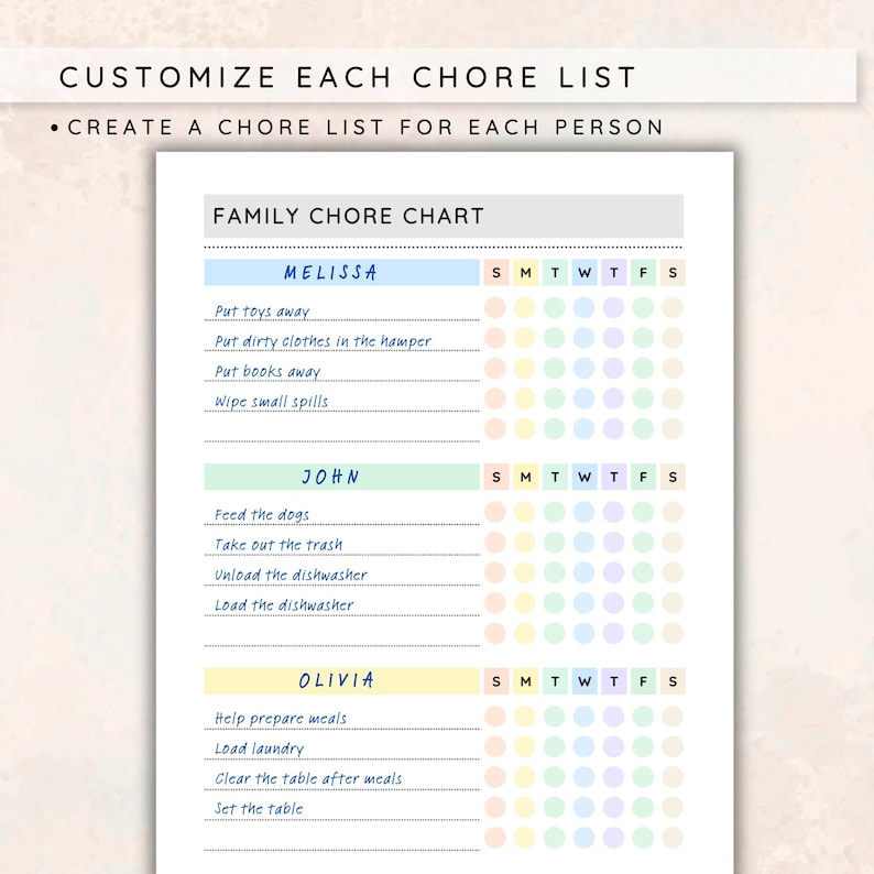 Family Chore Chart Printable | Weekly Chore Chart | Kids Editable ...