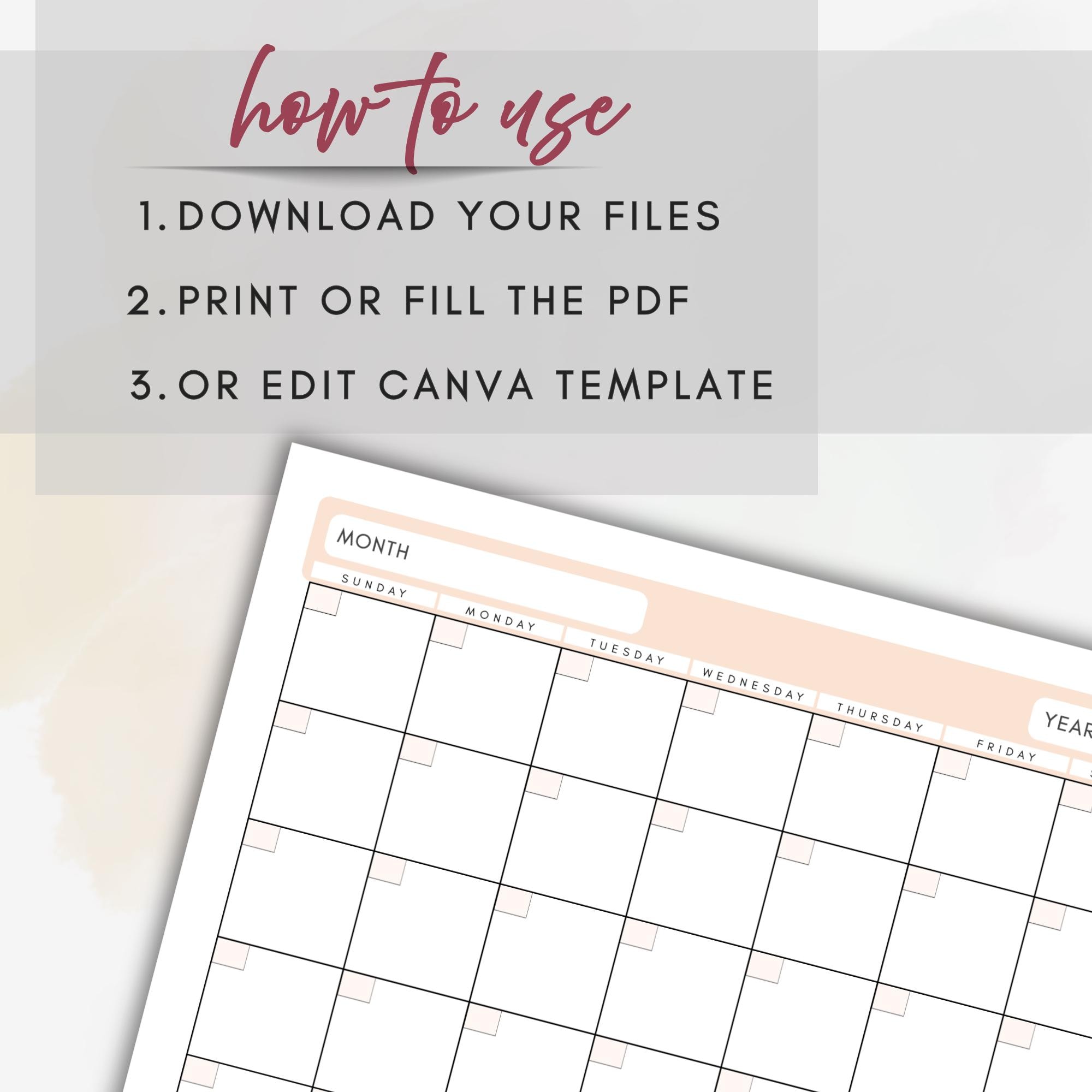 Blank Monthly Calendar Printable • Undated Monthly Planner • 13 Colors ...