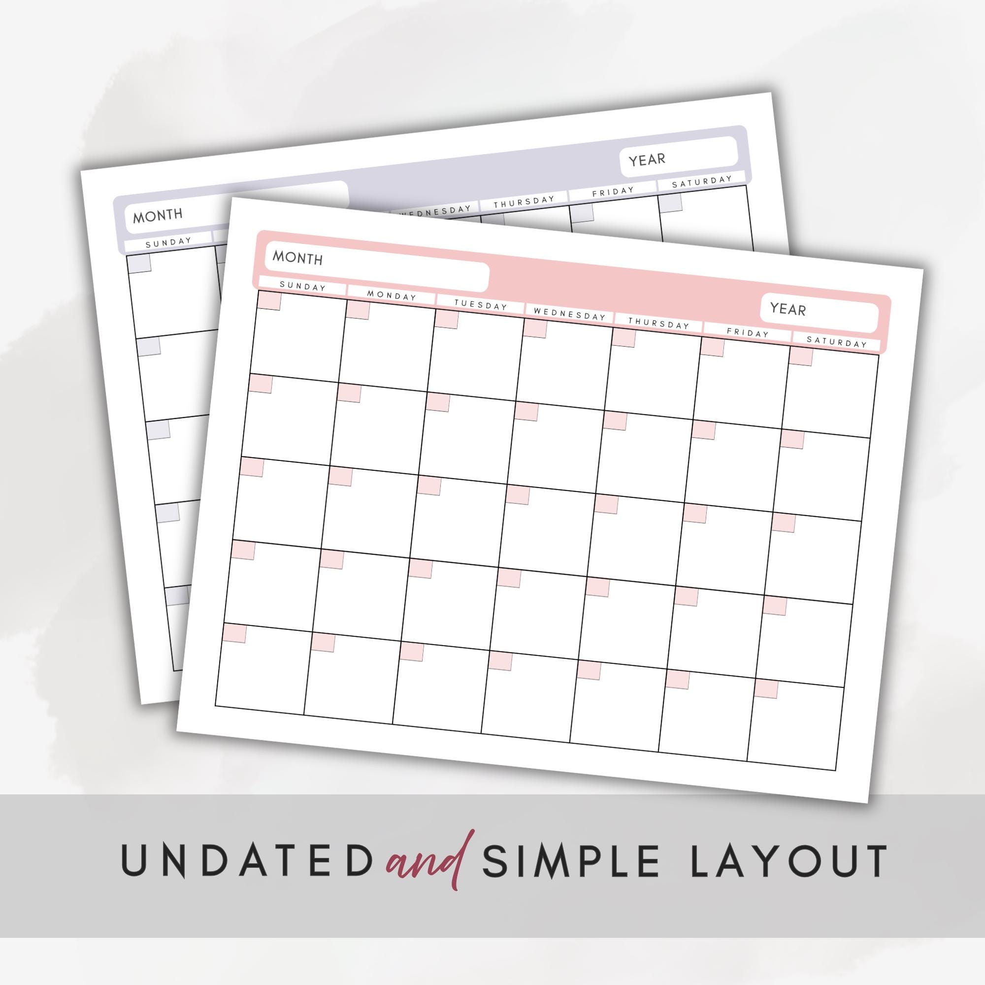 Blank Monthly Calendar Printable • Undated Monthly Planner • 13 Colors ...