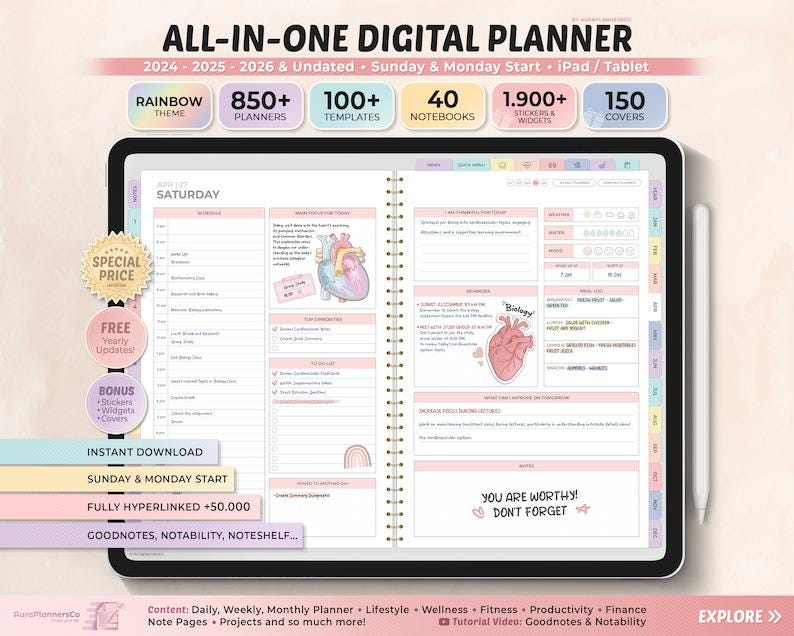 All-in-one Digital Planner 2025, 2026, Undated Digital Planner, Digital ...