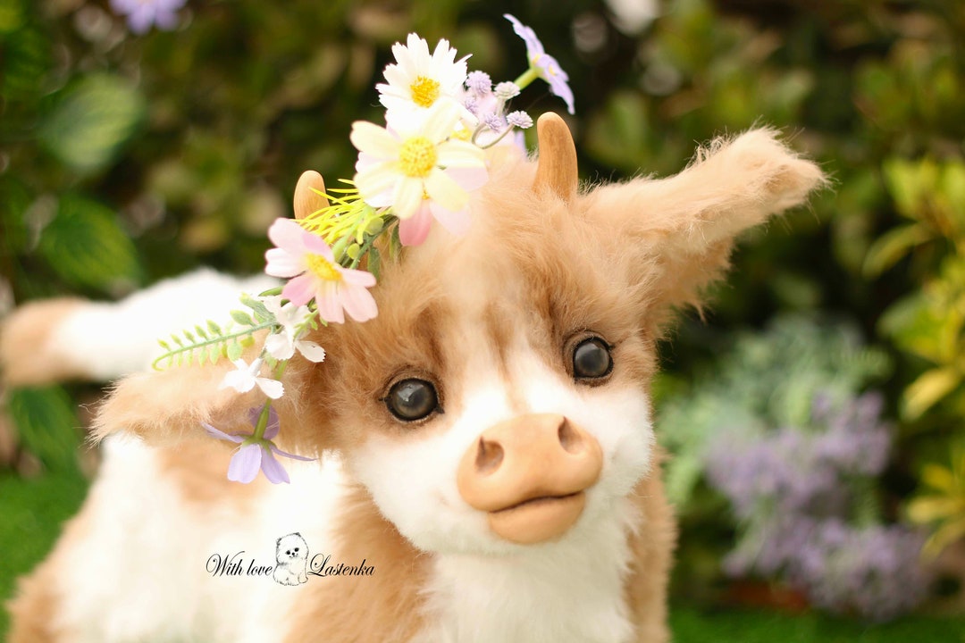 Realistic Plush Calf Toy, Handmade OOAK Soft Toy, Realistic Farm ...