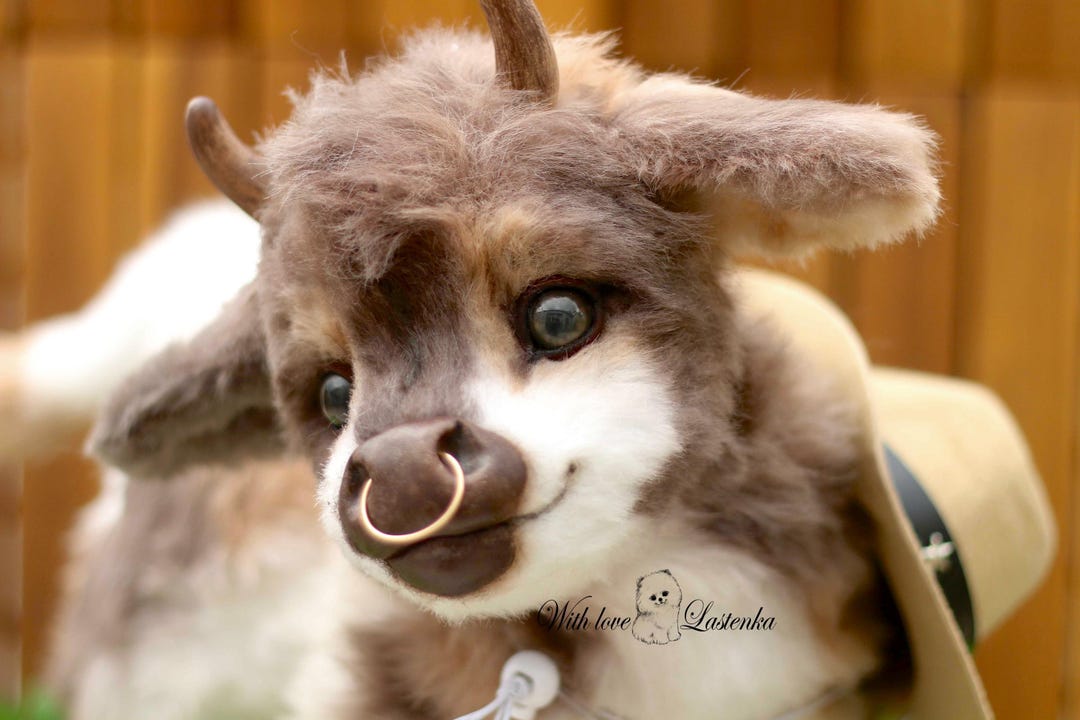 Realistic Stuffed Plush Bull Toy, Handmade OOAK Soft Toy, Realistic ...