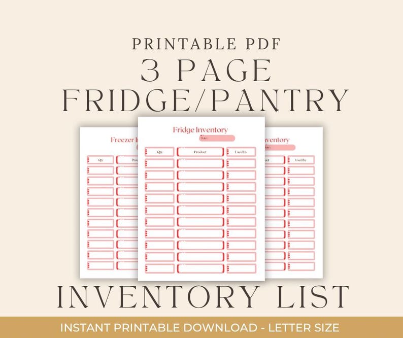 Fridge, Freezer & Pantry Inventory Printable | 3-page Kitchen Food ...