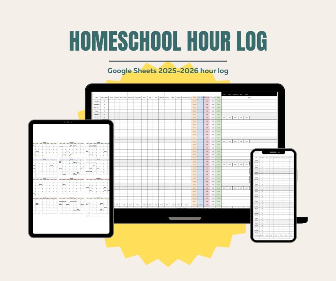 2025-2026 JULY Start Date, Editible Homeschool Hours Google Sheets ...