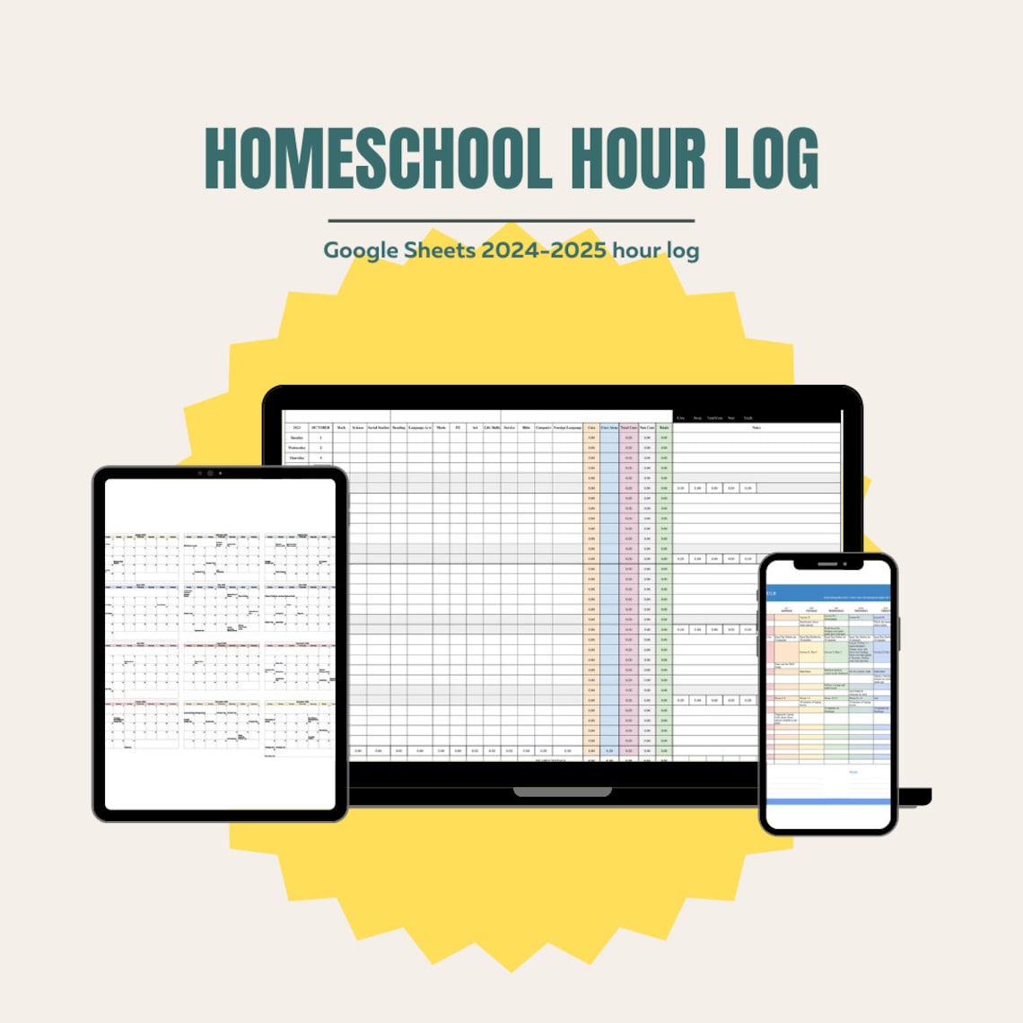 2024-2025 JULY Start Date, Editible Homeschool Hours Google Sheets ...