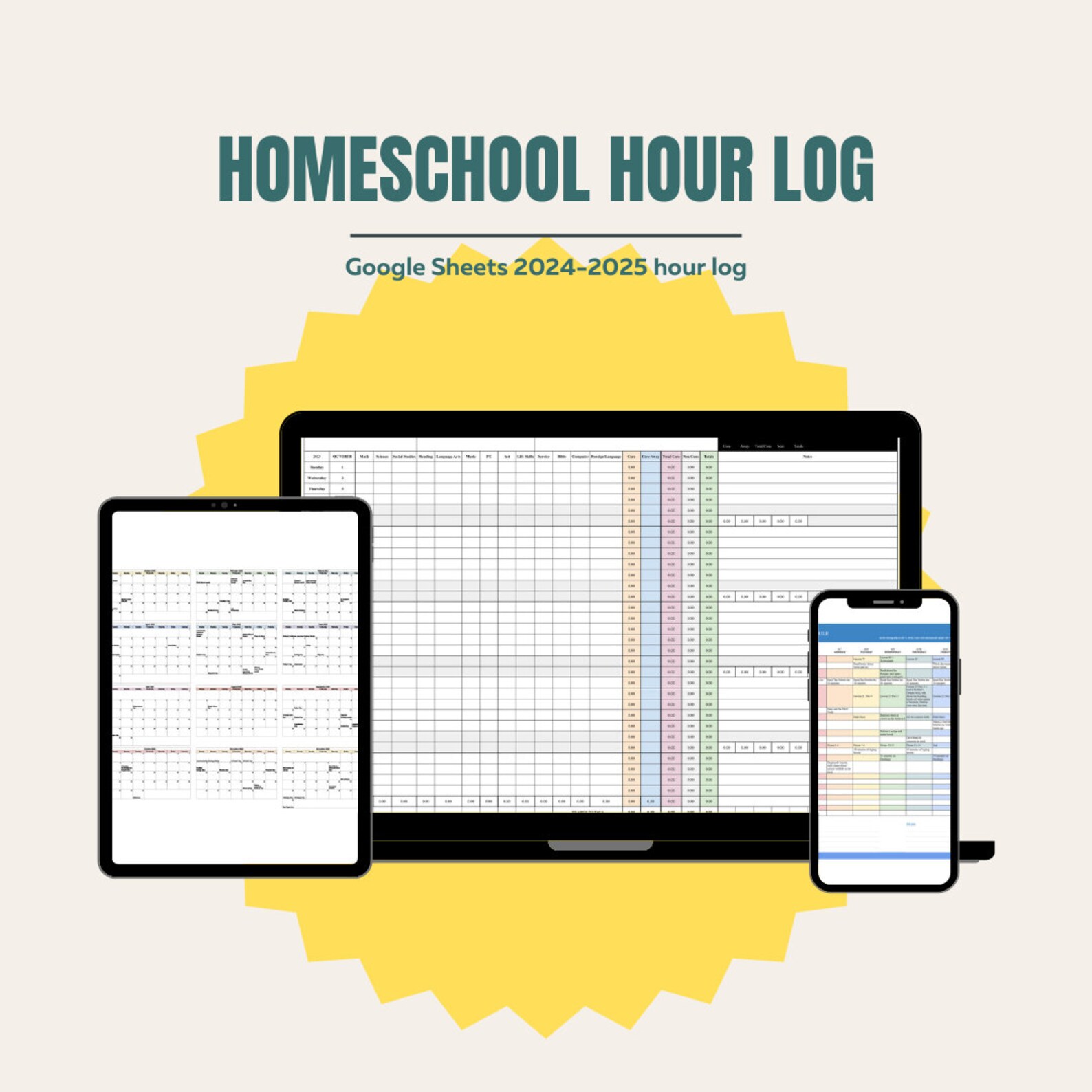 2024-2025 JULY Start Date, Editible Homeschool Hours Google Sheets ...