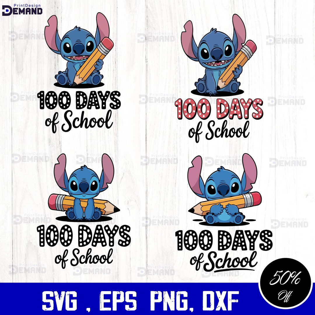 Stich 100 Tage Schule SVG, Ohana Lehrer PNG (Cricut & Silhouette ...