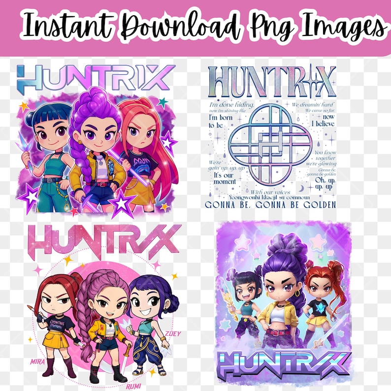 4 Huntrix Girls PNG, Cute Cartoon Girl Trio Clipart, 4 High-resolution ...
