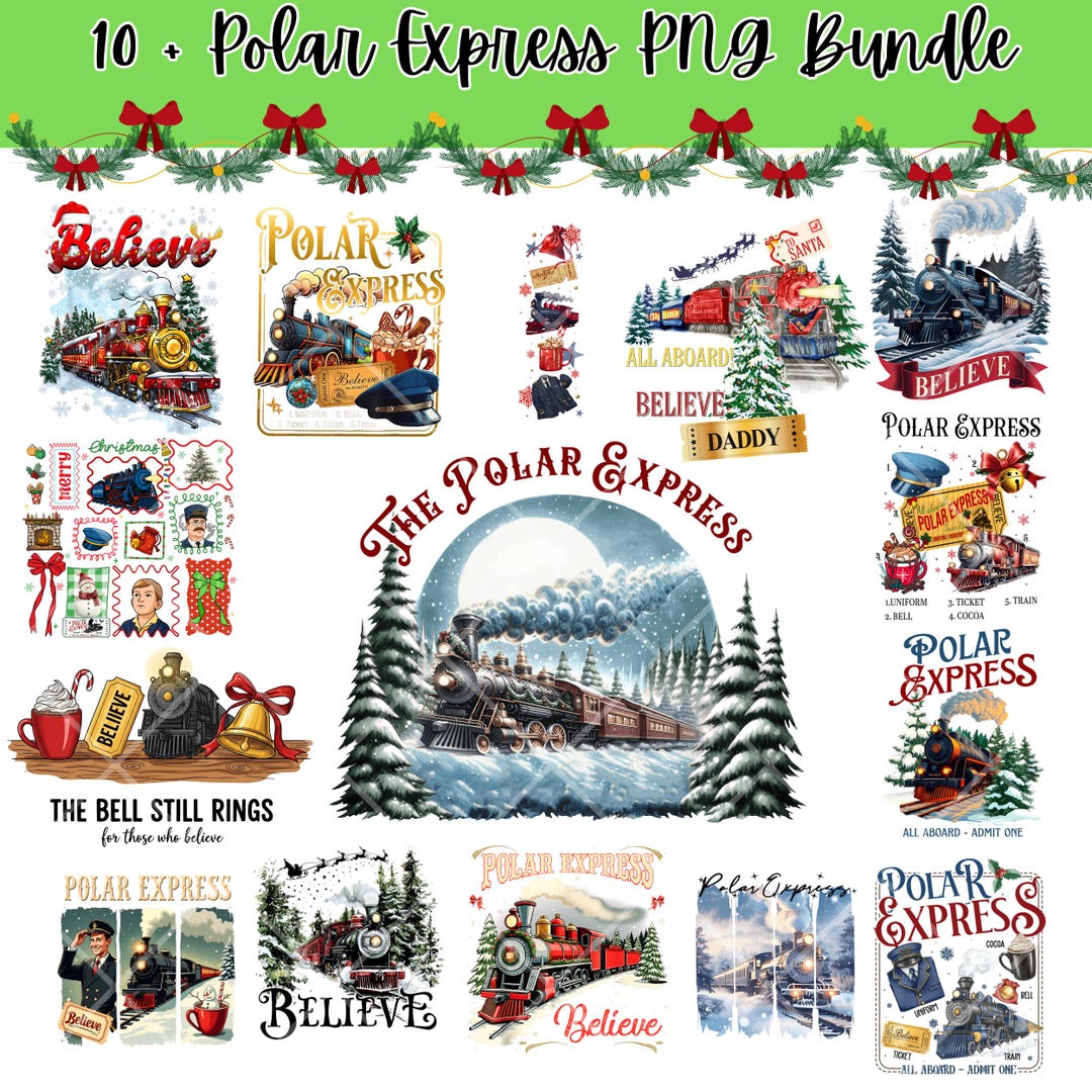 Polar Express PNG Bundle | 10+ Vintage Christmas Train Clipart ...