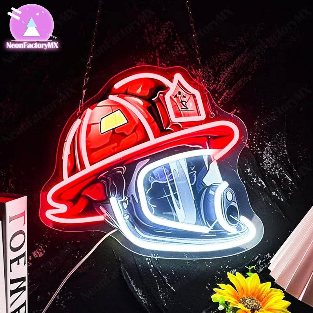 Firefighter Helmet LED Neon Sign, Firefighter Artwork Lighted, Gift for ...