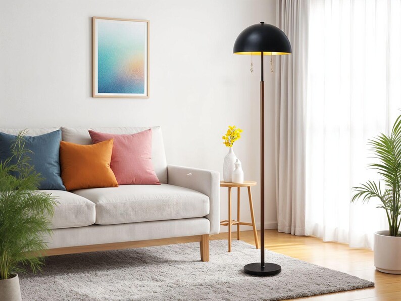 Modern 2-light Floor Lamp With Marble Base – Dual Pull Chains, Metal ...