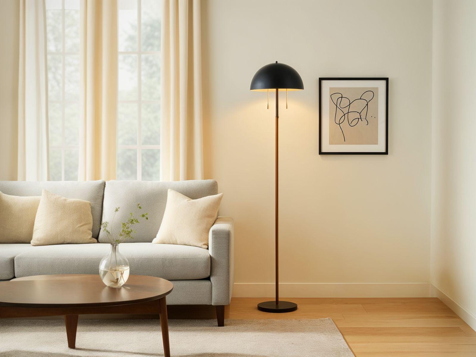 Modern 2-light Floor Lamp With Marble Base – Dual Pull Chains, Metal ...