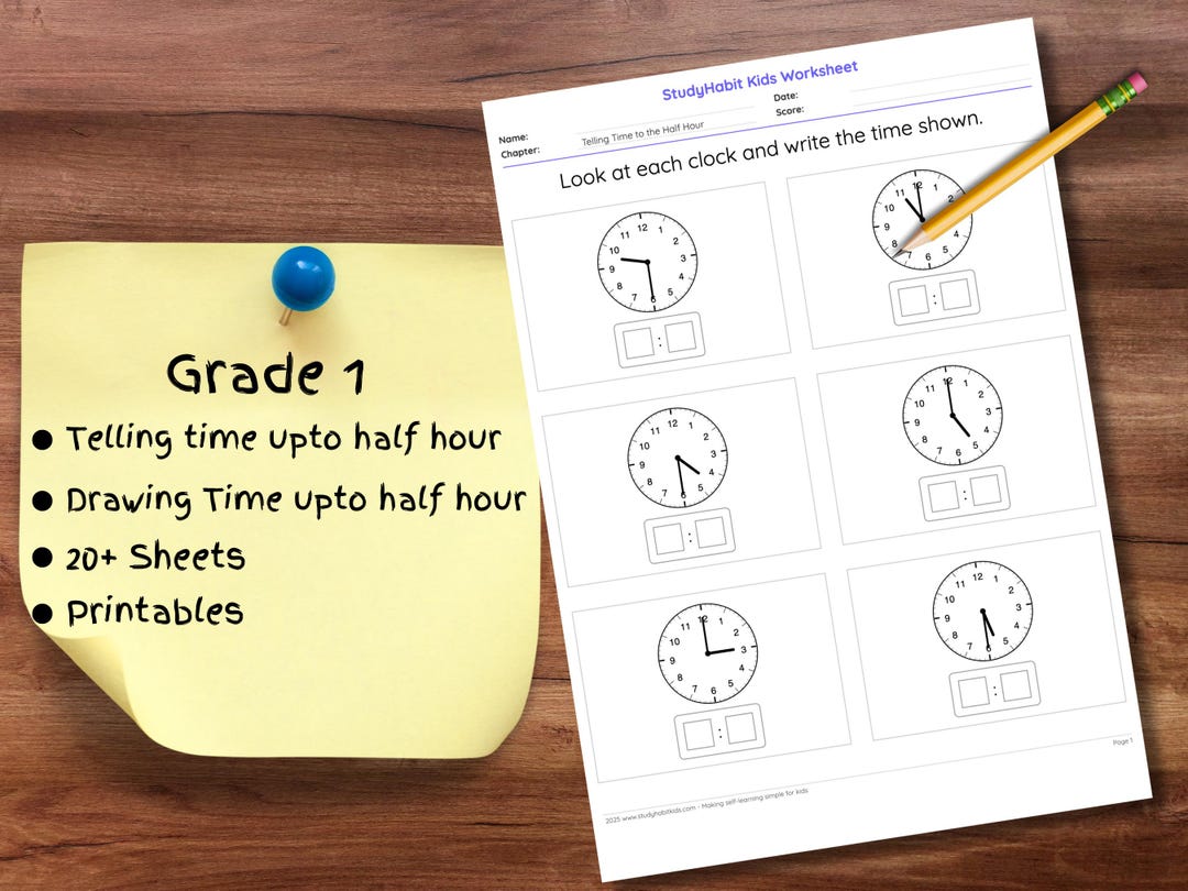 First Grade Telling Time and Drawing Time up to Half Hour - Etsy