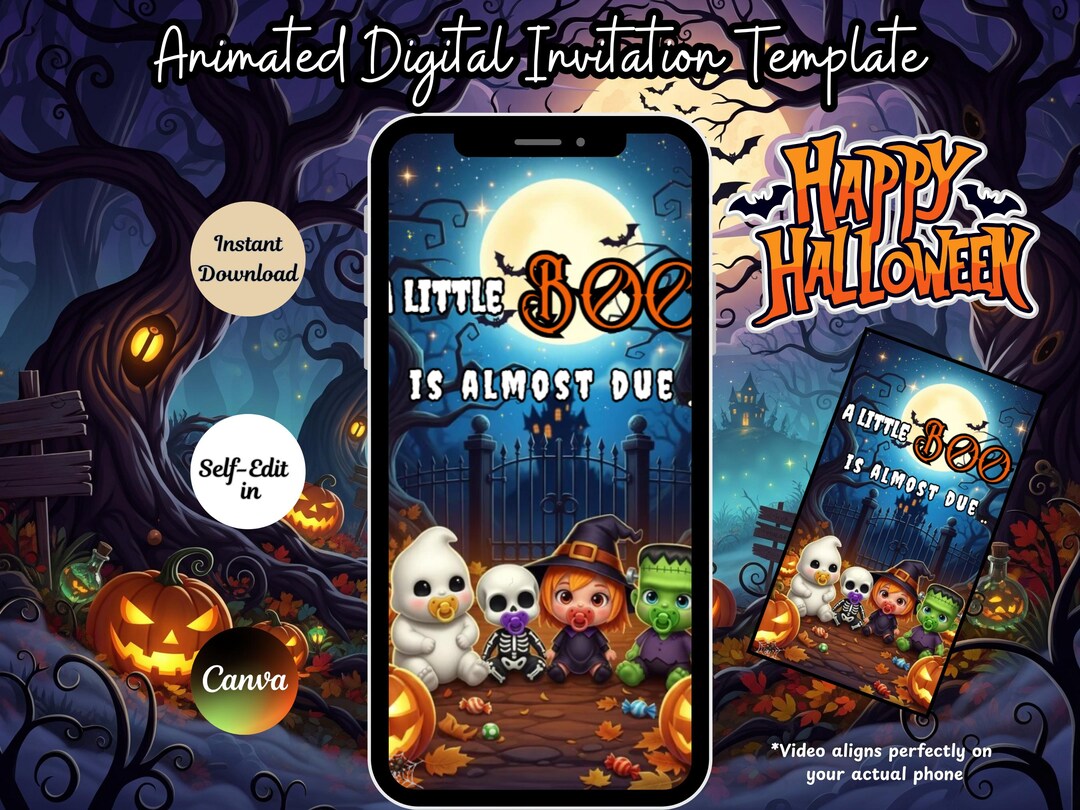 Digitale Baby Shower Einladung zu Halloween - Baby Geist, Baby Skelett ...