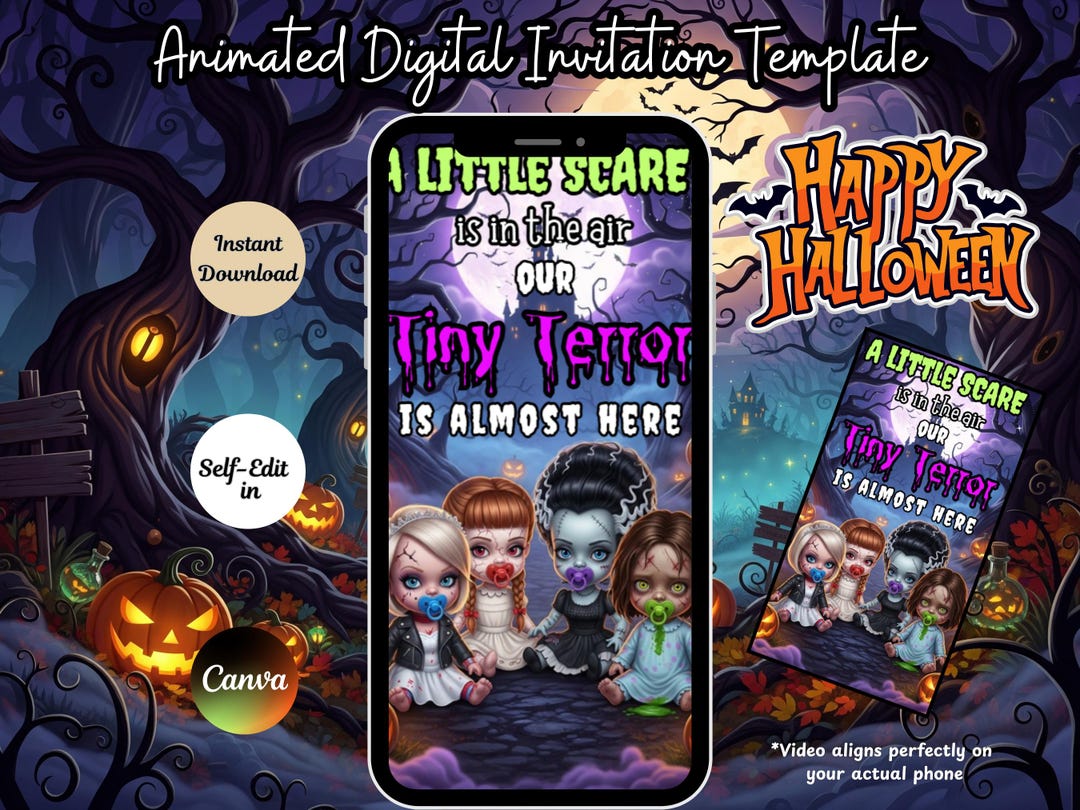 Halloween Classic Horror Movie Character Digital Baby Shower Invitation ...