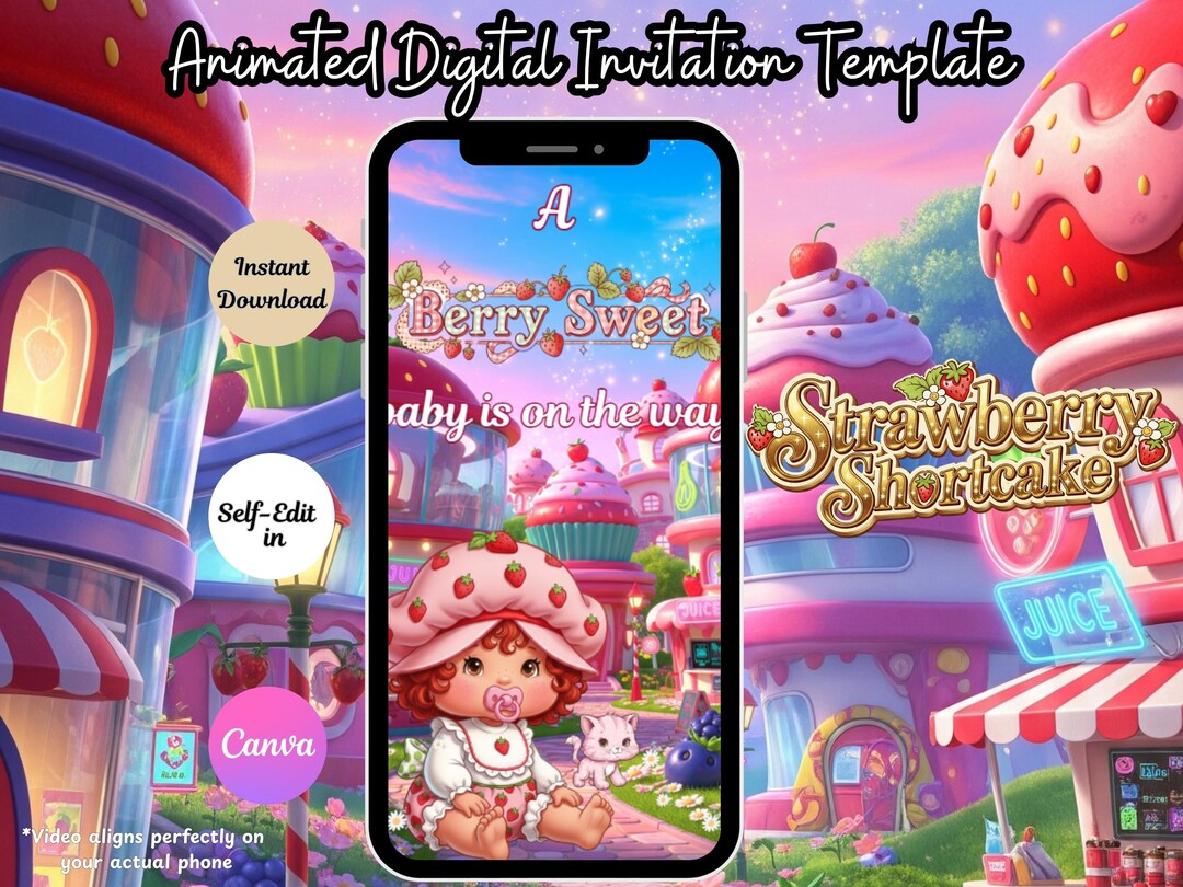 80's Strawberry Shortcake Digital Baby Shower Invitation - Etsy