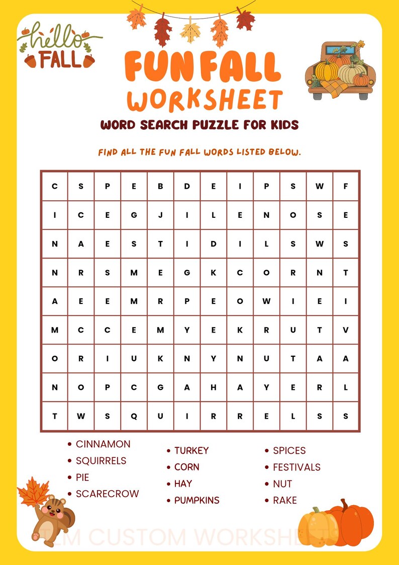 Fun Fall Worksheet for Kids - Etsy