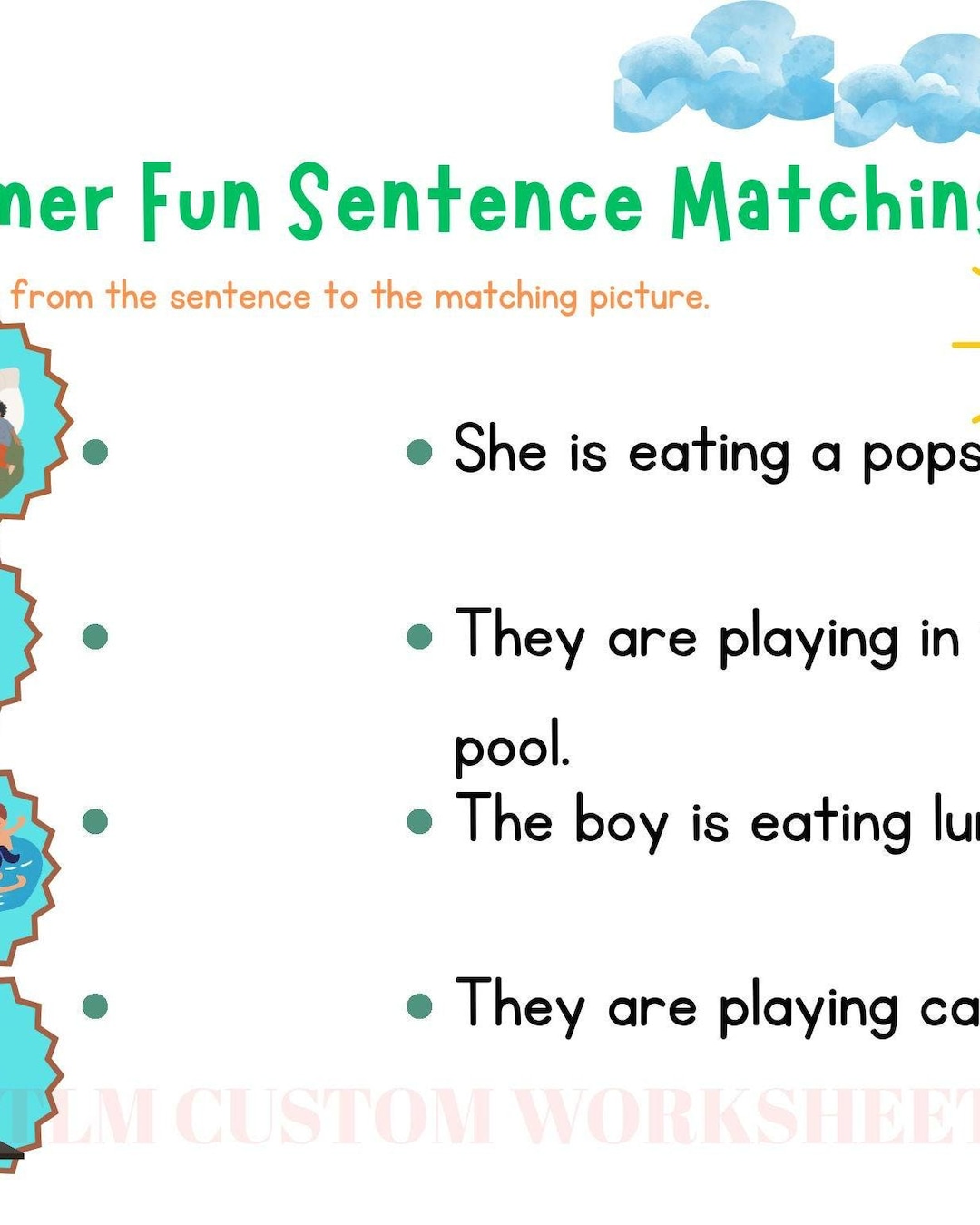 Summer Fun Sentence Matching for Kindergarten and 1st Grade Students ...