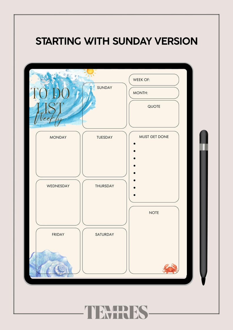 Printable Summer Themed Weekly Digital Planner, to Do List Template for ...