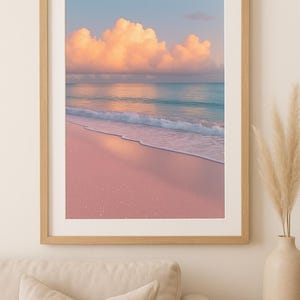 Pink Glitter Beach Wall Art Print – Dreamy Coastal Sunset Photo for ...