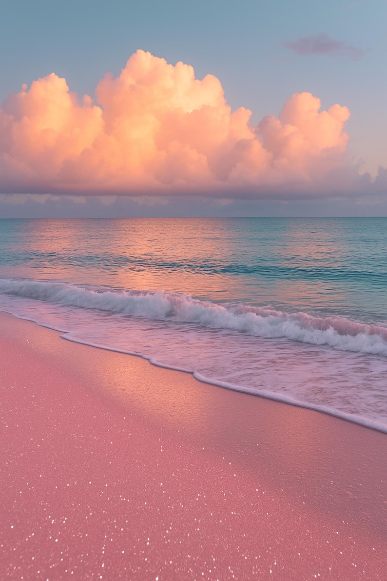 Pink Glitter Beach Wall Art Print – Dreamy Coastal Sunset Photo for ...