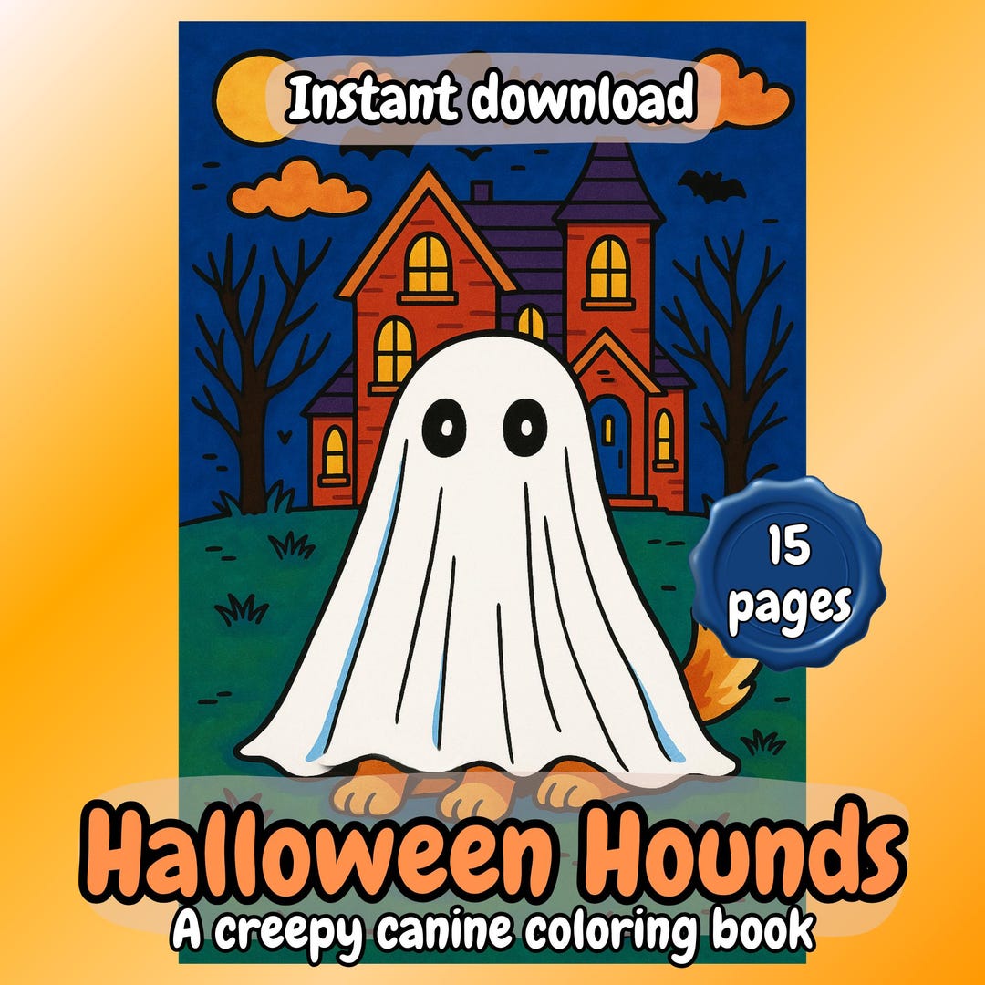 Halloween Hounds Coloring Book: 15 Pages of Spooky Dogs (PDF Pattern ...