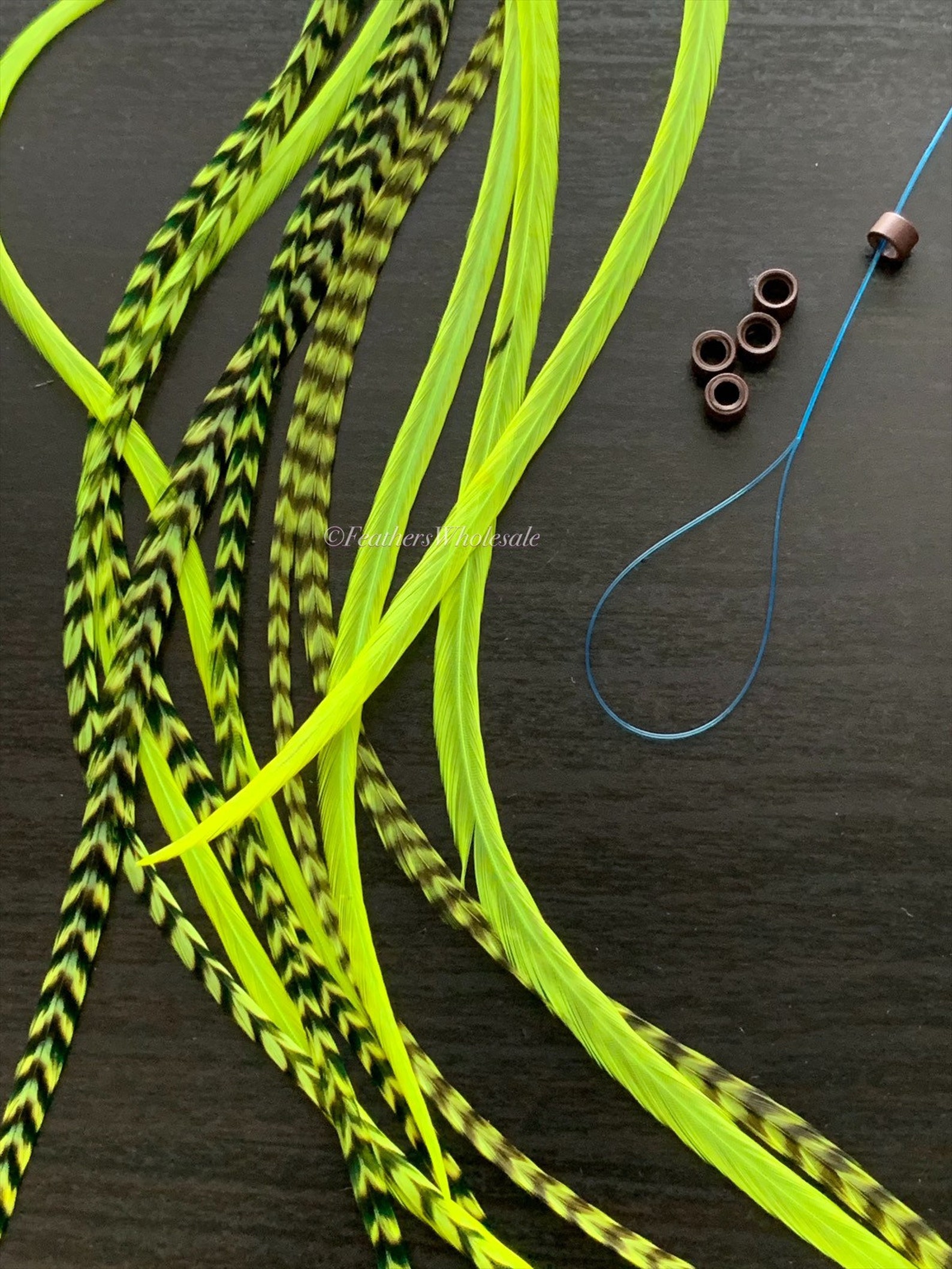 Chartreuse Feather Hair Extensions Kit: Grizzly & Solid, DIY ...