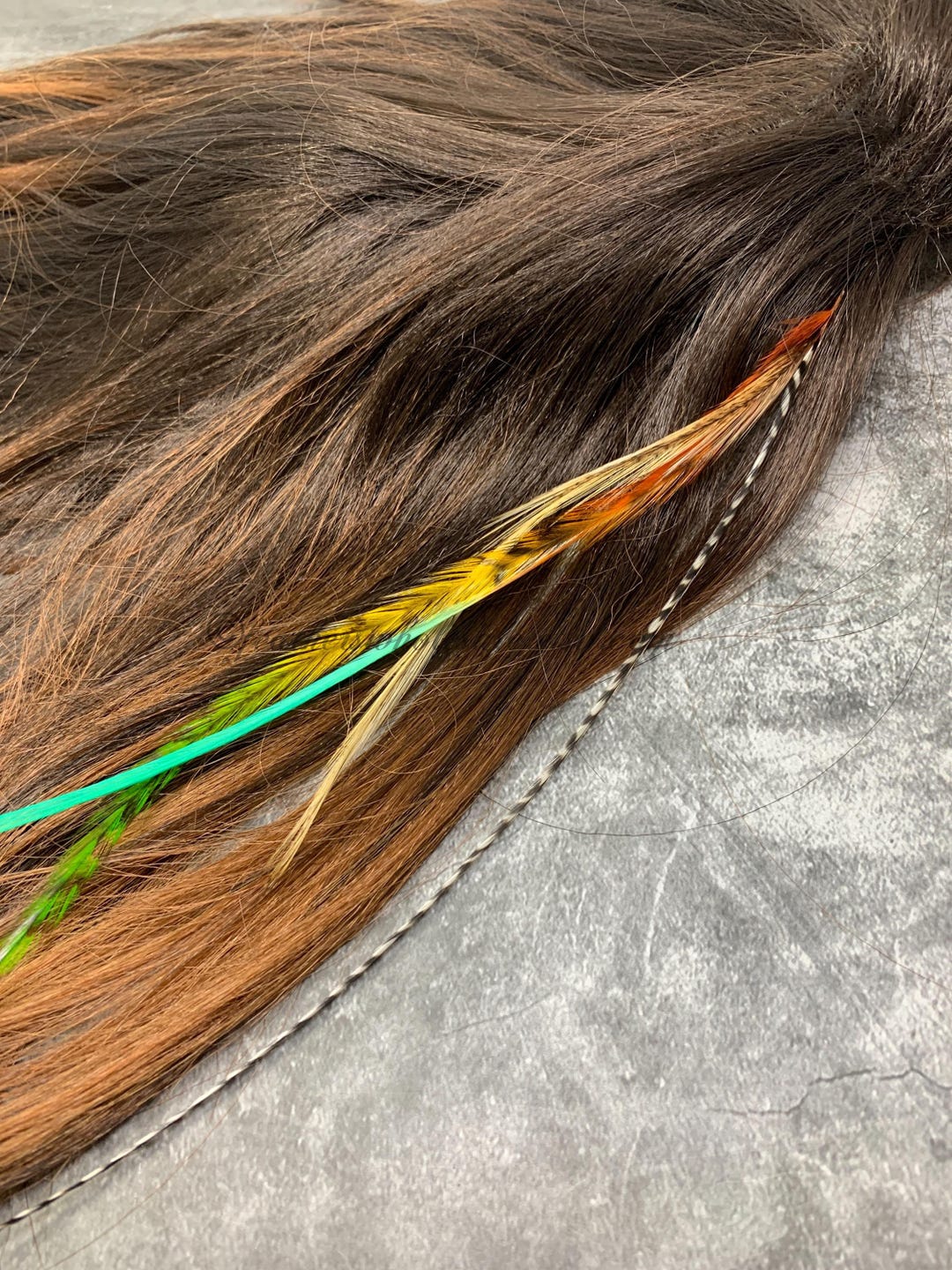 Turquoise & Orange Feather Hair Extension Kit: Boho Bangs Accessory - Etsy