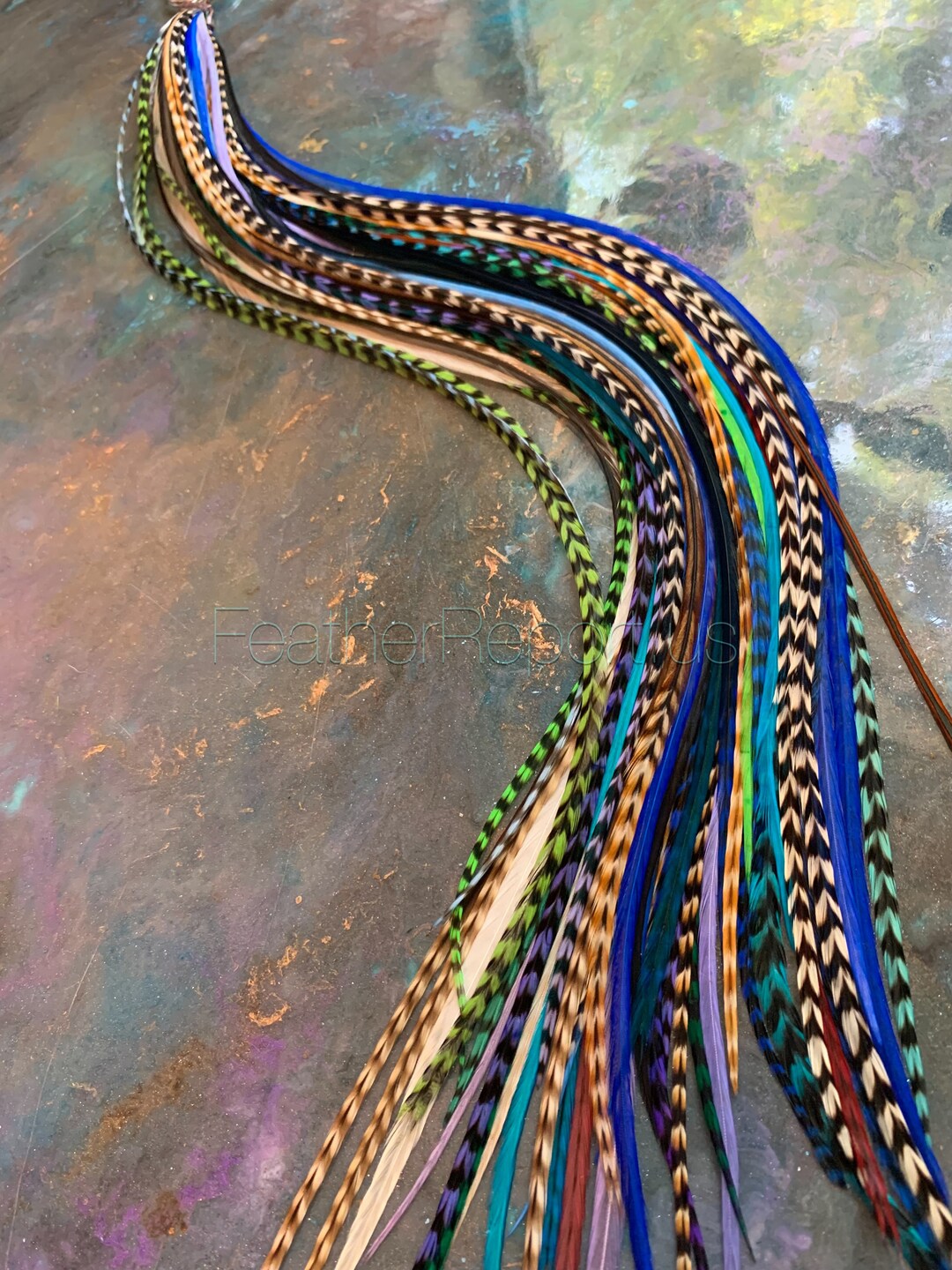 Long Hair Feathers Extensions Kit With Beads Green Blue Purple Natural ...