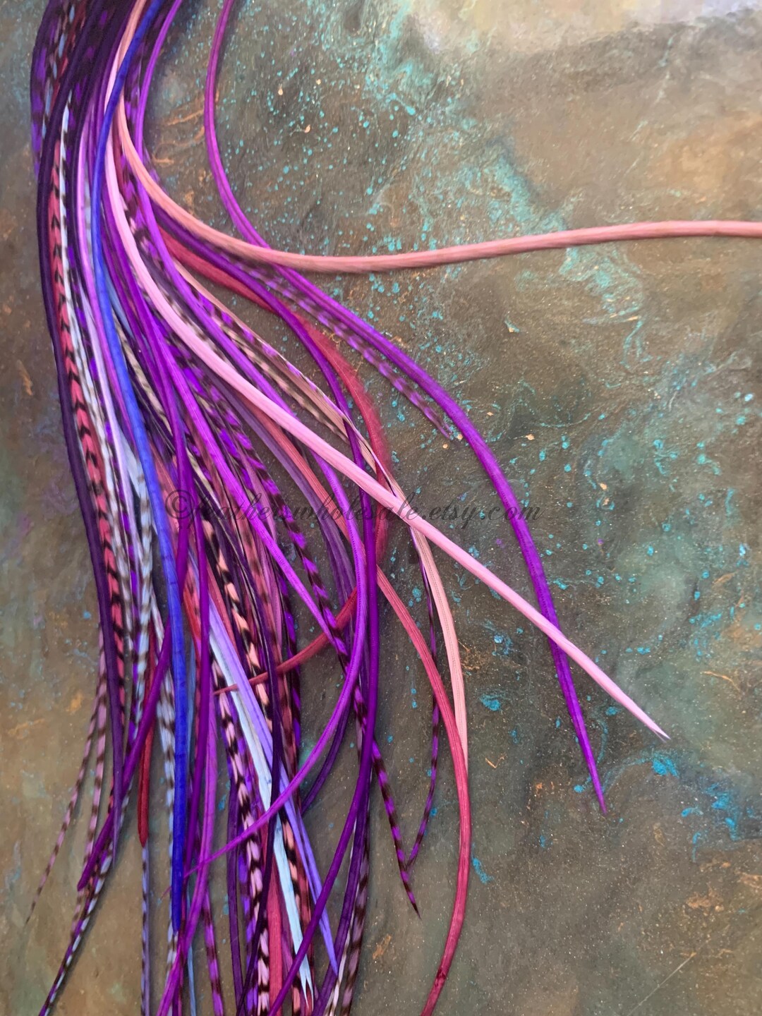 Thin Purple Hair Feathers Grizzly & Solid Rooster Hackle Extensions ...