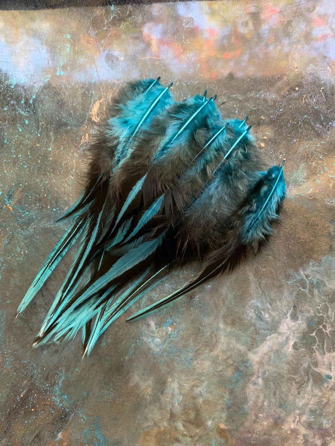 Teal Laced Rooster Feathers: Craft & Jewelry Supplies (1 Dozen) - Etsy