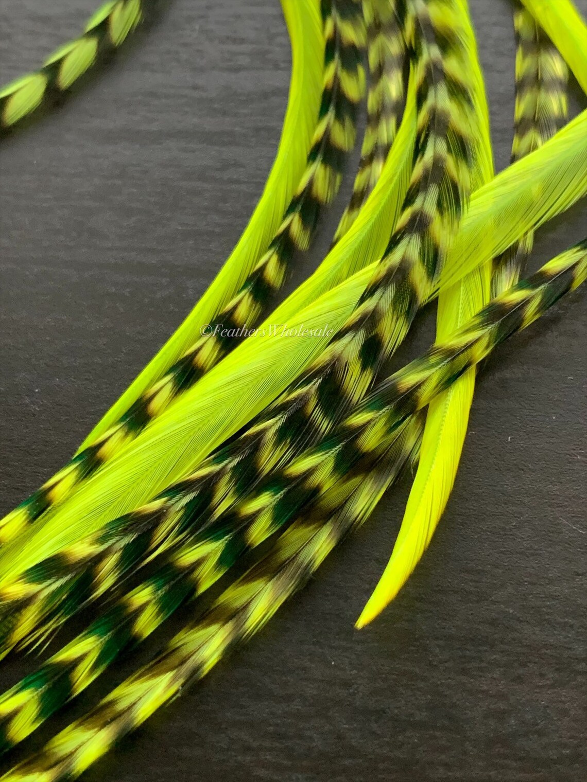 Chartreuse Feather Hair Extensions Kit: Grizzly & Solid, DIY ...