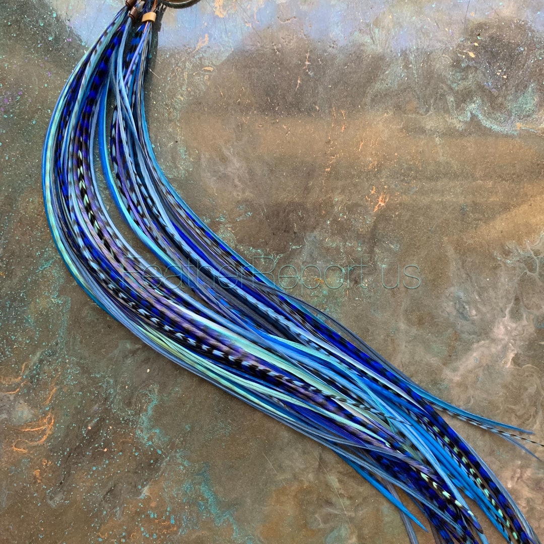 Long Thin Blue Hair Feather Extensions Bulk Super Skinnies Extreme Blue ...