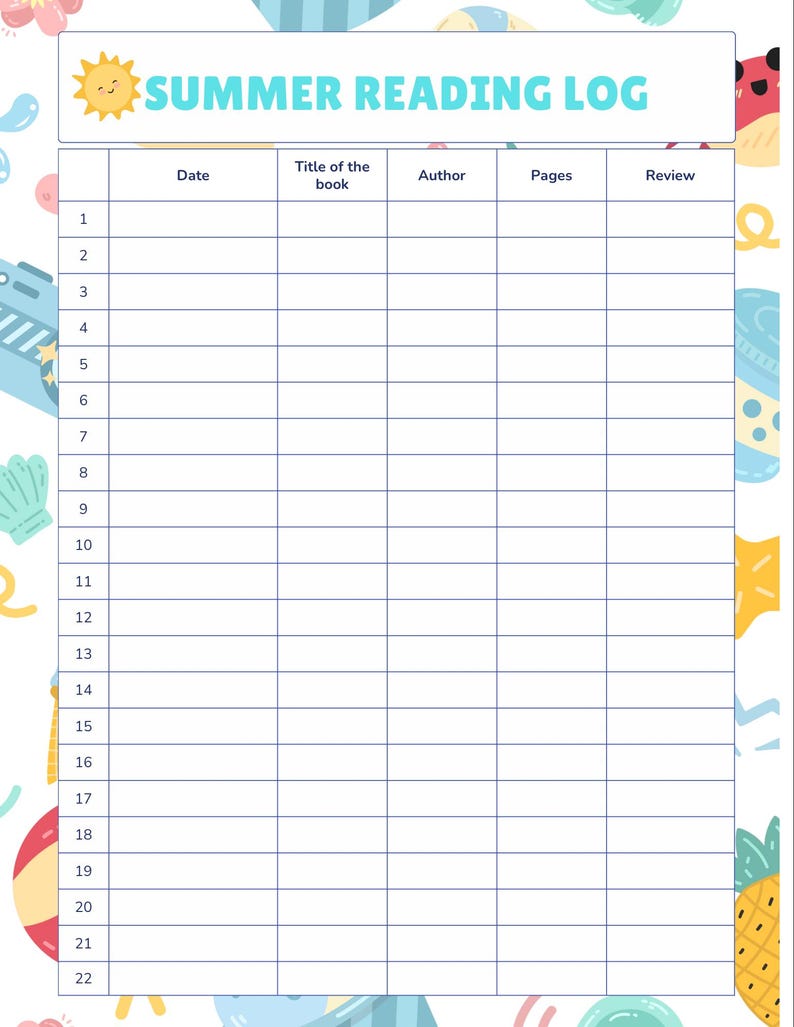 Summer Reading Log - Etsy