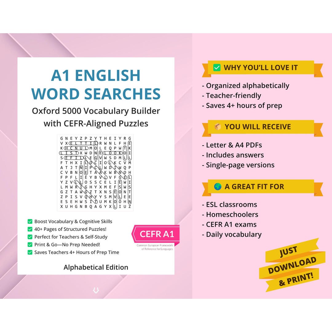 A1 English Word Search | CEFR Vocabulary ESL Printable (PDF) - Etsy UK