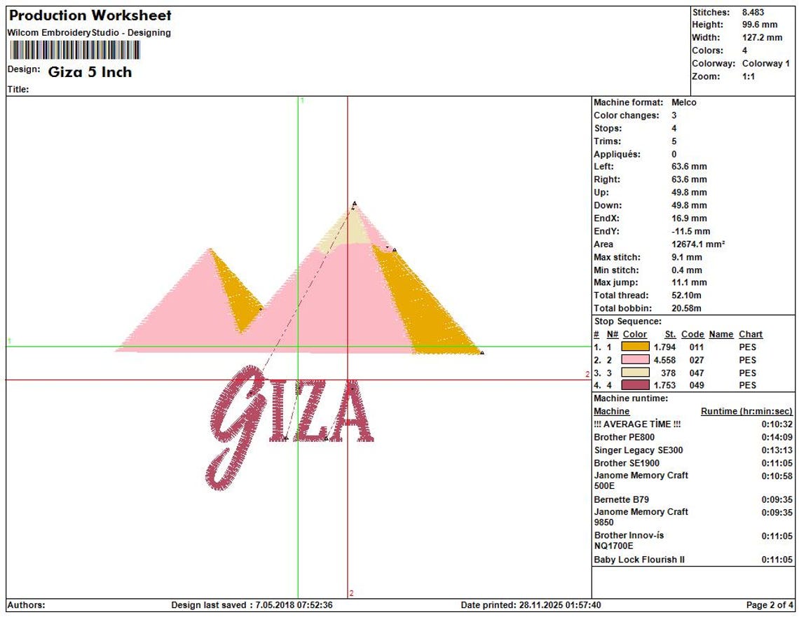 Modern Giza Pyramids Embroidery Design - Stylized Pink and Yellow ...