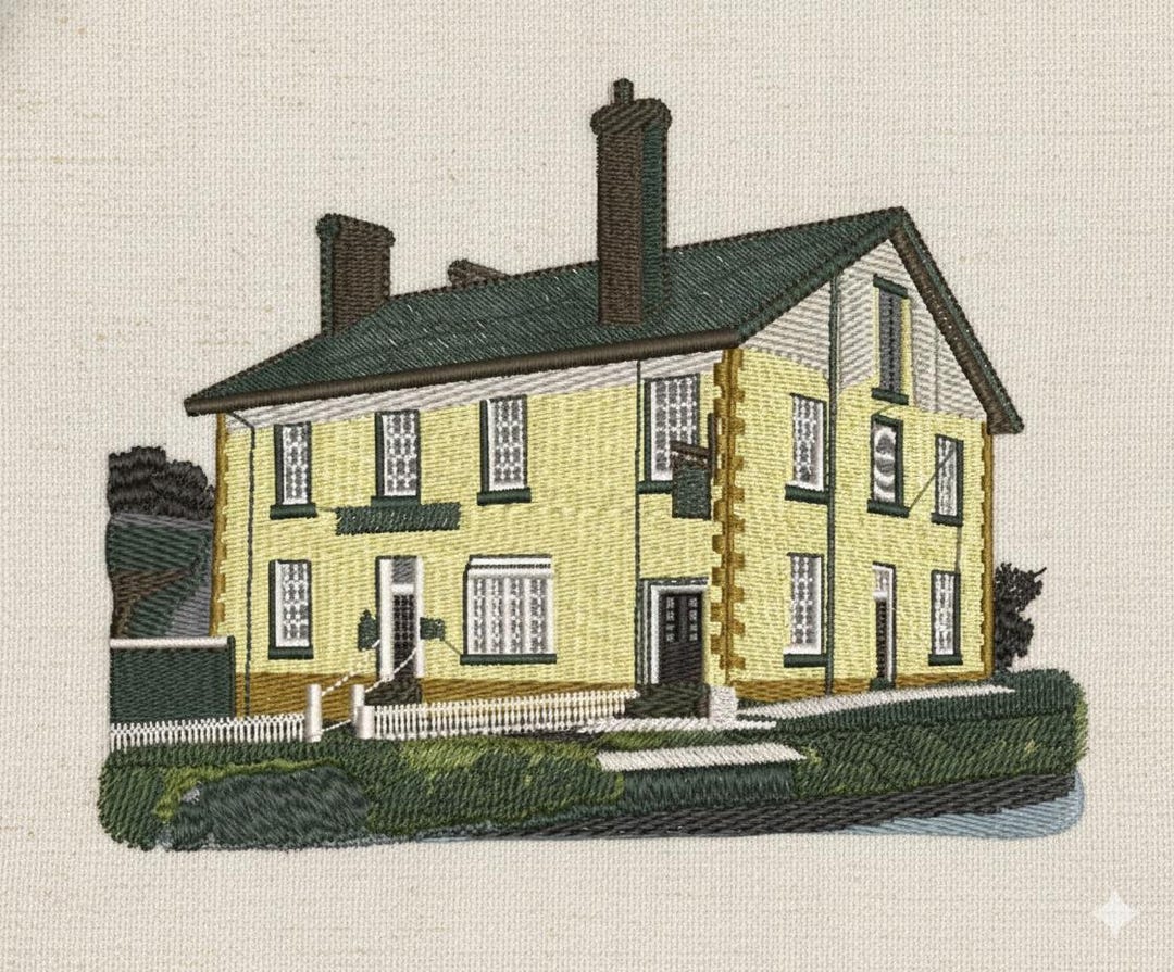Yellow Manor House Embroidery Design – Suburban Home Machine File ...