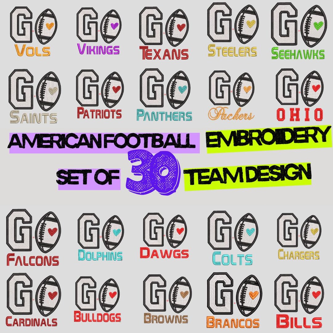 Football Team Embroidery Design Bundle: 30 Cheer Spirit Files (instant ...